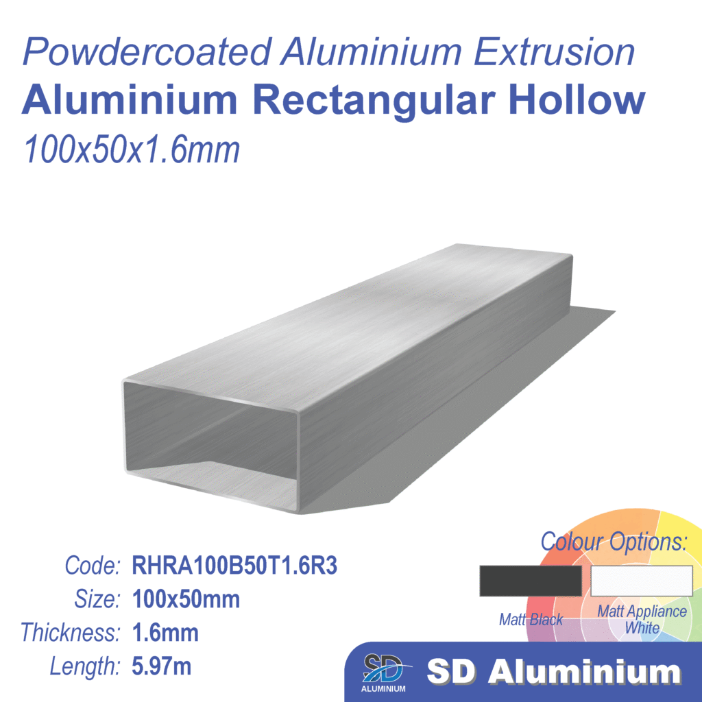 Aluminium 100 x 50 x 1.6 mm R3 Rectangular Hollow 5.97M - SD ALUMINIUM