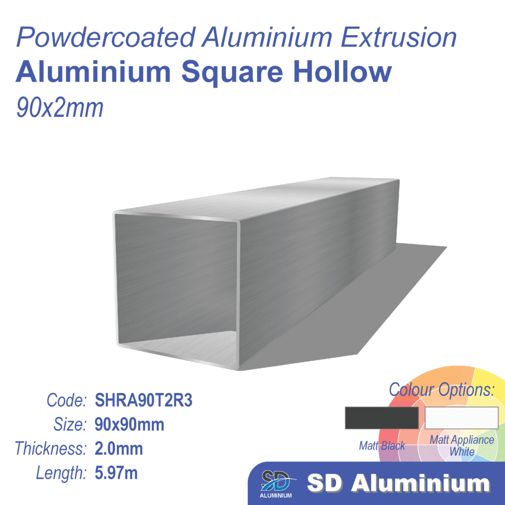 Aluminium 90 x 90 x 2 mm R3 Square Hollow 5.97M - SD ALUMINIUM
