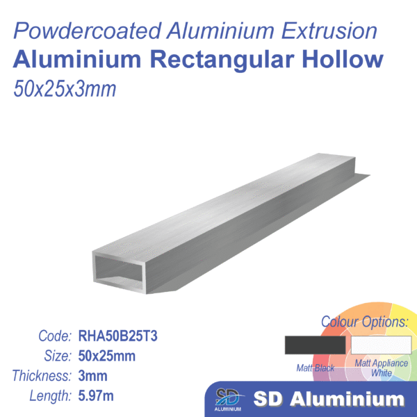50×25×3 mm Rectangular Hollow Section | 5.95m Aluminium RHS
