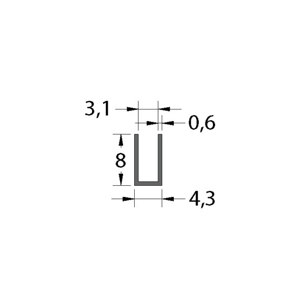 Aluminium 4.3 x 8 x 0.6mm U Channel 5.95M - SD ALUMINIUM