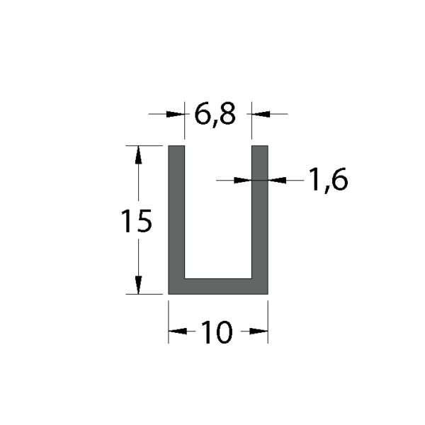 Aluminium 10 x 15 x 1.6mm U Channel 5.95M - SD ALUMINIUM