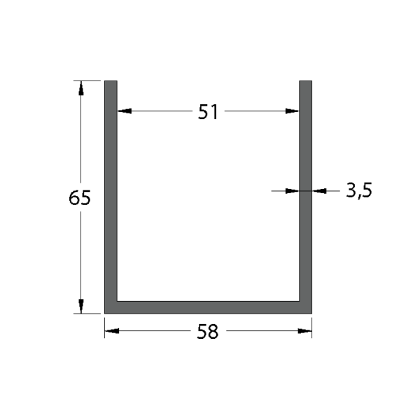 Aluminium 58 x 65 x 3.5mm U Channel 2.98M - SD ALUMINIUM